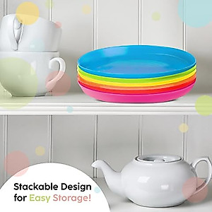 PLASKIDY Kids Plates Set of 6 Toddler Plates - Childrens Reusable Plastic Plates BPA Free - Microwave/Dishwasher Safe Plastic Dinner Plates for Kids & Toddlers
