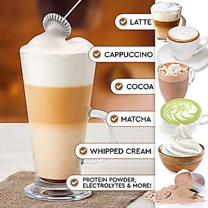 Milk Boss Matcha Whisk - Handheld Electric Stirrer - Matcha Frother Wand & Drink Mixer - Electric Whisk for Matcha Tea & Green Tea - Durable Stainless Steel Matcha Blender - White Powerful Frother