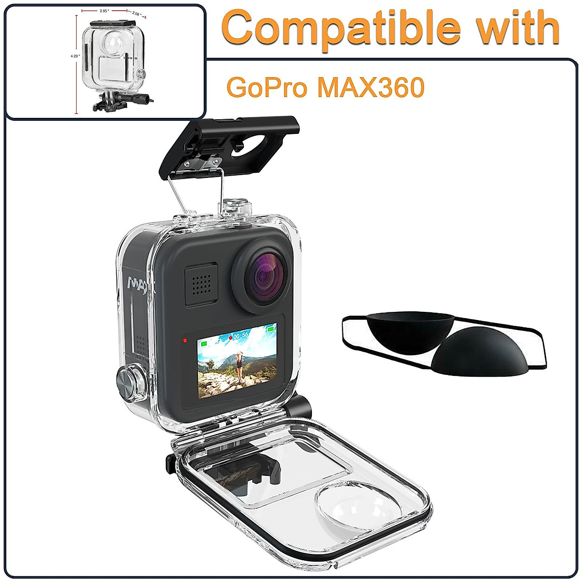 Waterproof Housing Case for GoPro MAX 360 with Touchscreen, Protective Underwater Dive Shell with Bracket for GoPro MAX360 Action Camera Accessories Kit