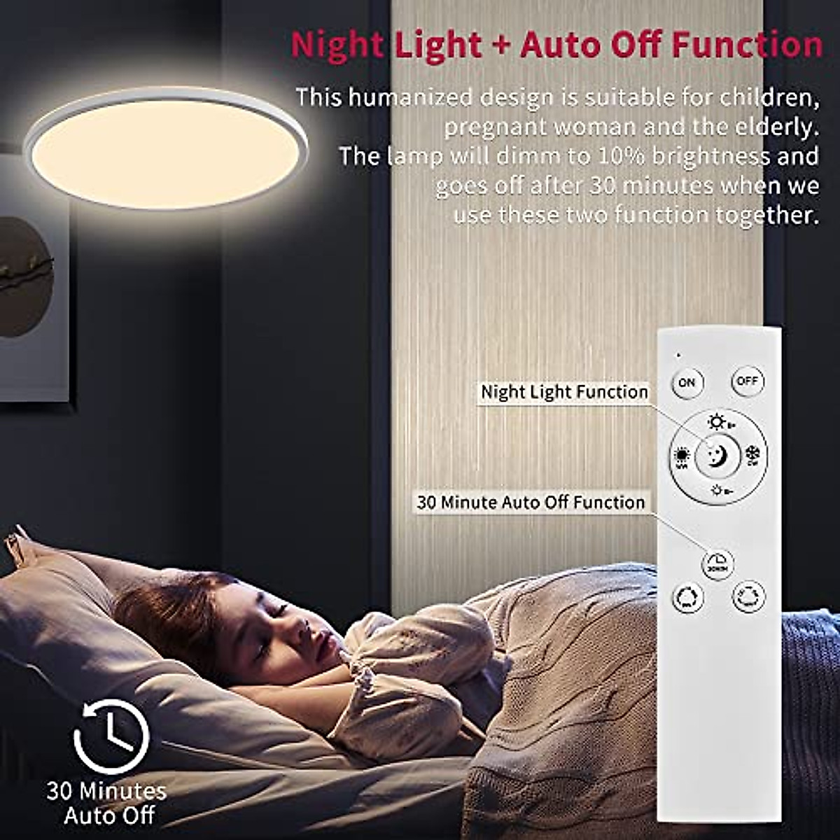 BestLuz LED Flush Mount Ceiling Light Fixture with Remote, Waterproof 12 Inch Ultra-Thin Modern Round Fixture, 3000K/4000K/6500K Selectable & Dimmable for Bedroom/Kitchen/Bathroom