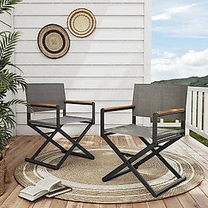 Grand patio Extra-Wide 2-Pack Directors Chairs, Folding Dining Chair Set of 2 with Sling, Woodgrain Armrests, Outdoor, Black
