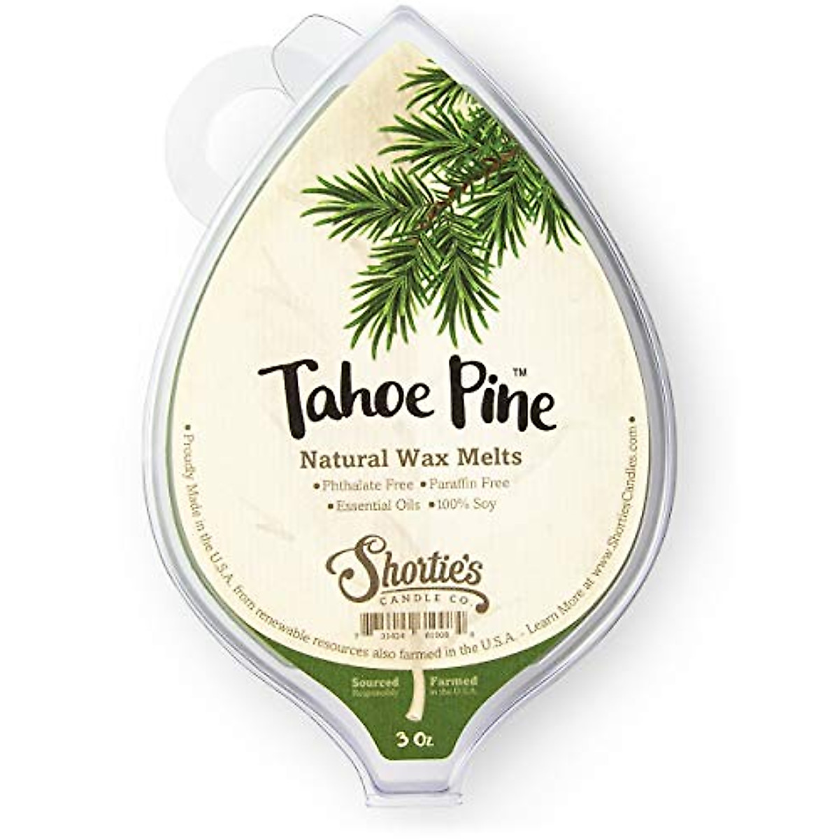 Shortie's Candle Company Tahoe Pine Natural Soy Wax Melts - 1 Highly Scented 3 Oz. Bar - Made with 100% Soy and Essential Fragrance Oils - Phthalate & Paraffin Free, Vegan, Non-Toxic