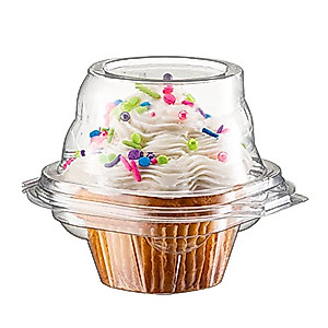 Prestee 50 Individual Cupcake Containers - Stackable | Cupcake Boxes Individual | Cupcake Holders | Single Cupcake Boxes | With Connected Airtight Deep Dome Lid | BPA-Free