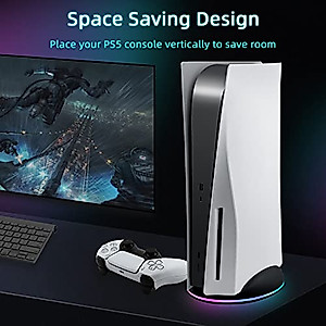 Tolesum RGB Vertical Holder Stand for PS5 Console, LED Light Base with 3 Extra USB Hub Docking Station Stand for PS5 Console - Black