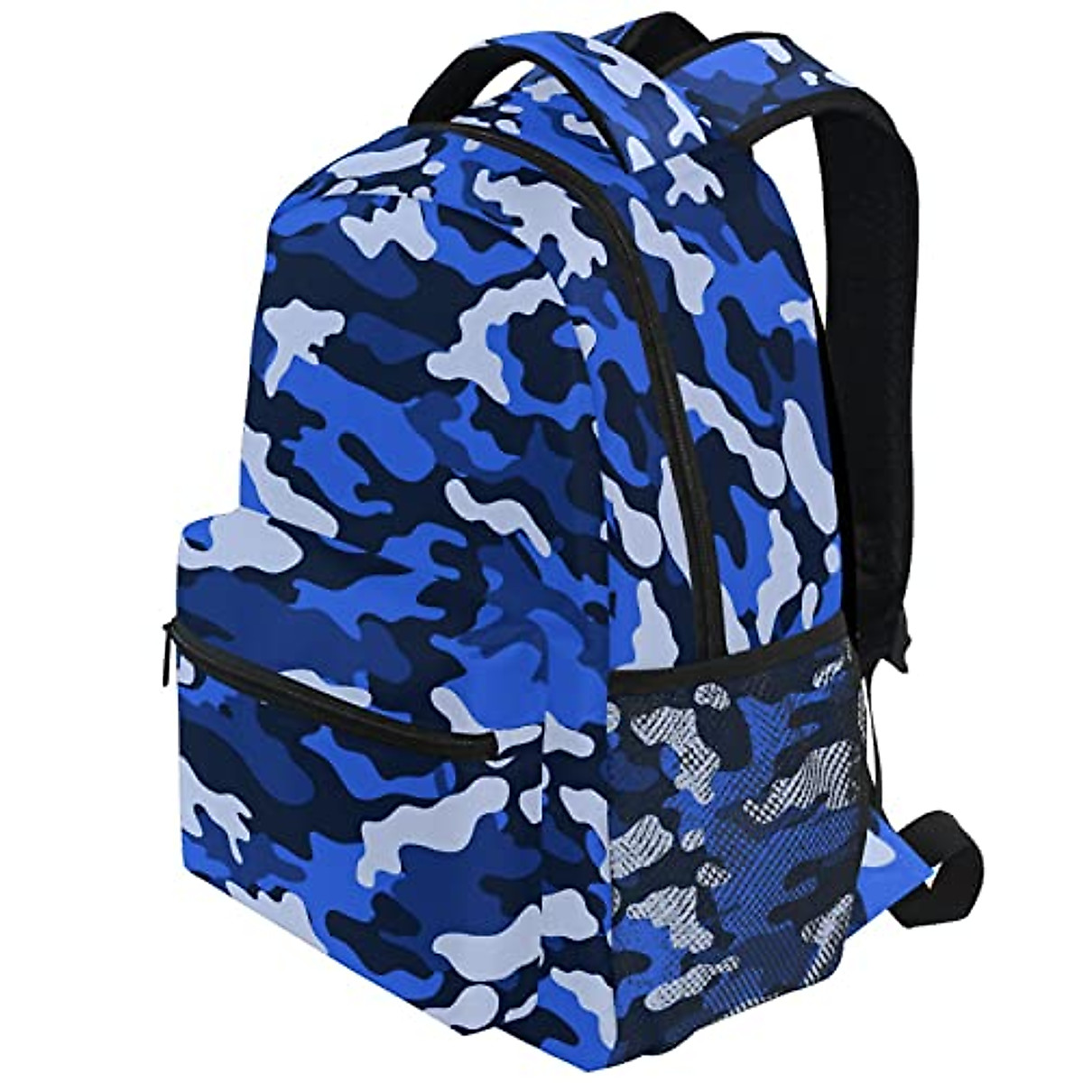 ZZKKO Camo Camouflage Blue School Backpacks Book Bag for Boys Girls Travel Hiking Camping Daypack Work Laptop Backpack