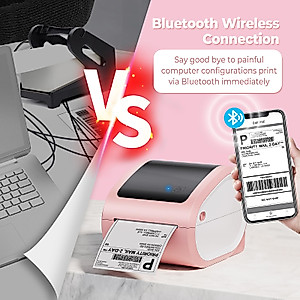 Bluetooth Thermal Shipping Label Printer 4X6 - Wireless Pink Thermal Label Printer for Shipping Packages & Small Business - Thermal Shipping Label Printer, Compatible with Phone, USPS, Shopify, Ebay