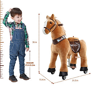 WondeRides Ride on Rocking Horse Toy Pony Cycle Plush Walking Animal Giddy up Pony Mechanical Riding Horse Medium Size 4 for Toddler Age 4-9 (36 Inch Height), Walking Horse Toy with Wheels