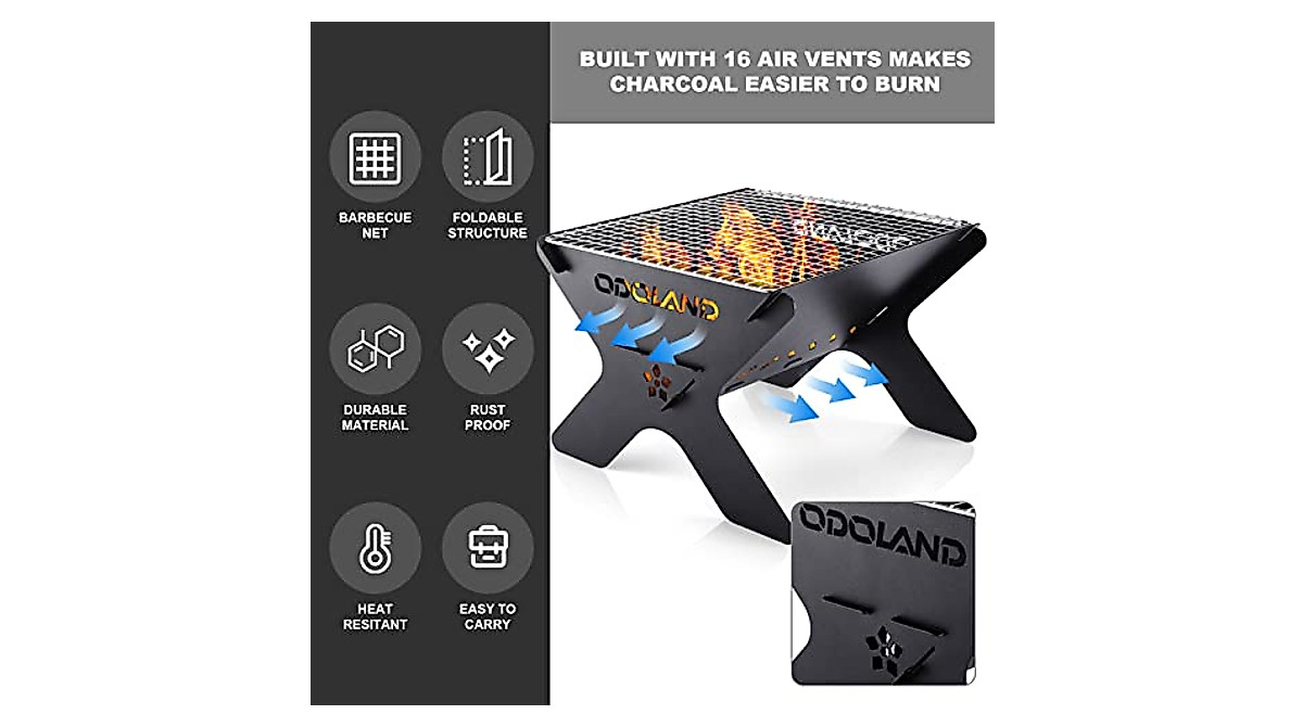 Odoland Camping Campfire Grill, Portable Folding Charcoal Grills ...