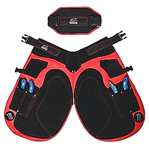 Equine Care Farrier Chaps Back Support - Cowhide Suede Leather and Canvas Apron, 4 Knife Pocket, 2 Nail Magnets, Adjustable Velcro Buckle - 29 inches/75cm