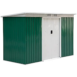 Outsunny 9' x 4' Metal Garden Storage Shed Tool House with Sliding Door Spacious Layout & Durable Construction for Backyard, Patio, Lawn Green