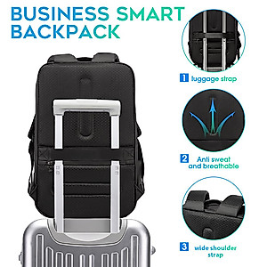 BANGE Smart Business Laptop Backpack Waterproof can fit 15.6-17.3 Inch Laptop with 3.0 USB charging port for men and women… (Black)