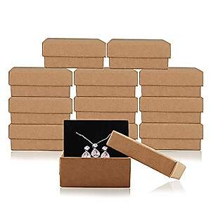 Necklace Earring Ring Box Gift Box,12 Pieces Square Cardboard Jewelry Gift Boxes,Cotton Filled Cardboard Paper Jewelry Box Gift Case (3.15x3.15x1.1 Inches) (Kraft)