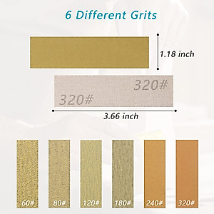 ZEHIQ 61 Pieces Detail Sanding Refill 3.5 x 1 inch, Micro Sander Kit for Small Projects Hook and Loop Aluminum Oxide Gold Sandpaper Assorted 60 to 320 Grits for DIY Crafts Wood Metal Polishing