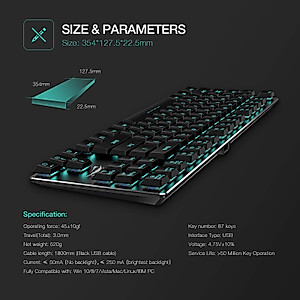 Mechanical Keyboard HAVIT Backlit Wired Gaming Keyboard Extra-Thin & Light, Kailh Latest Low Profile Blue Switches, 87 Keys N-Key Rollover (Black) (Renewed)