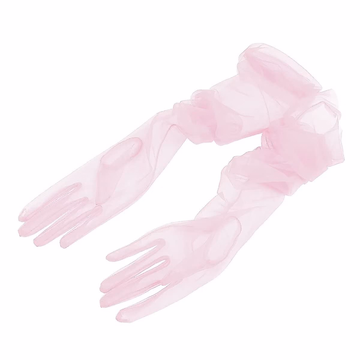 Howriis Women's Long Sheer Tulle Wedding Bridal Gloves Solid Color Elbow Length Opera Party Gloves (Pink, One Size)