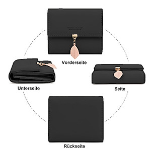 CALIYO Wallets for Women, Leaf Card Holder Trifold Small Wallets for Women , Silm Wallets Zipper Coins Pocket with ID Window,Black