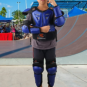 Kids Dirt Bike Gear Chest Protector Motocross Gear Motorcycle Armor Vest Elbow Guard Knee Shin Guard Pads Youth Motorcycle Protective Gear (Blue, S:(Height:39.37"-45.27"))