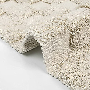 Lanffia Boho Runner Rug 2x6, Beige Hallway Rug Runner Washable Checkerboard Tufted Rug with Tassels Indoor Farmhouse Floor Carpet for Kitchen Laundry Room Doorway Bedroom Living Room