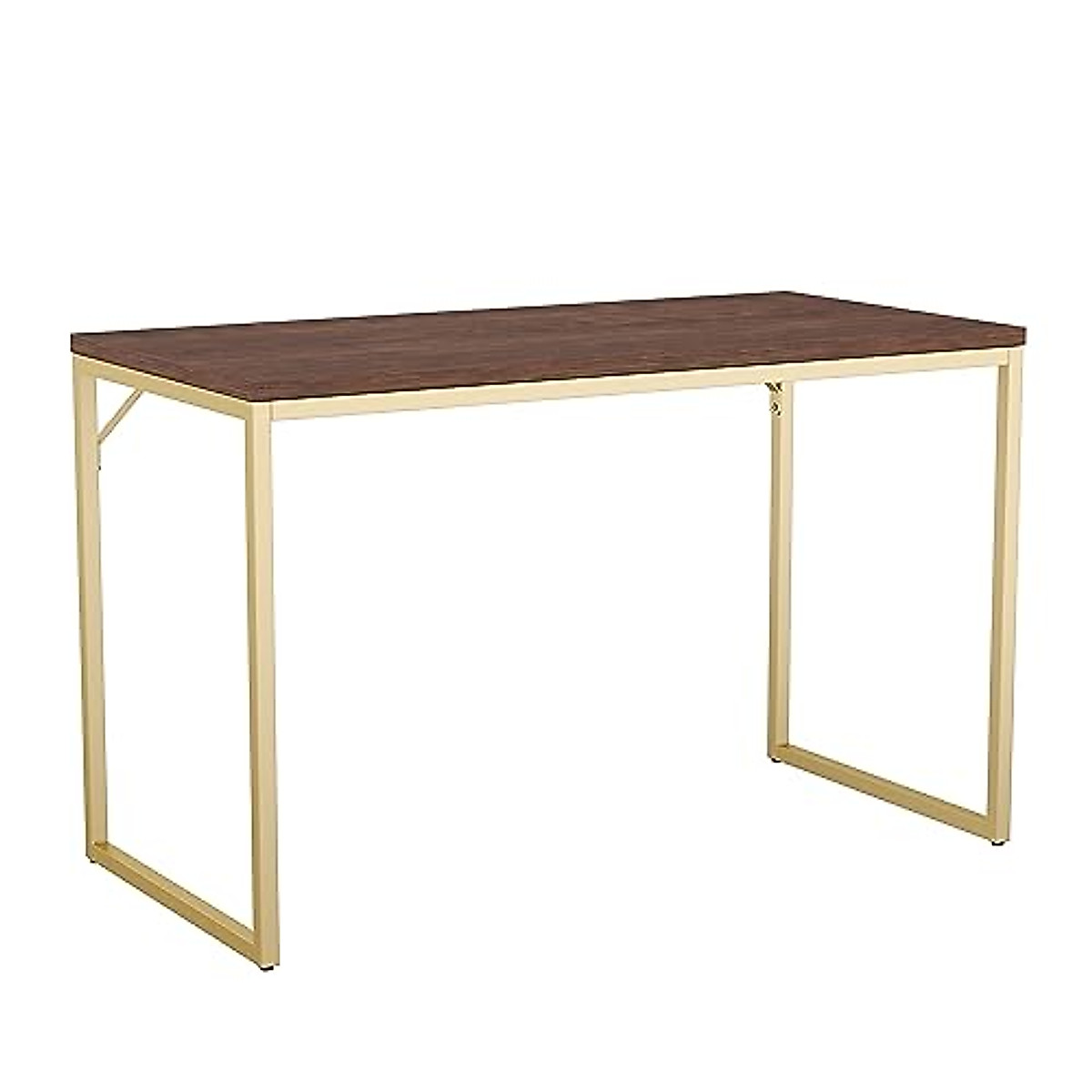Martha Stewart Noah Home Office Parsons Desk in Walnut Wood Grain with Polished Brass Metal Frame