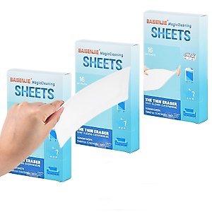 BAISENJIE Magic Cleaning Sponge Eraser Sheets,Melamine Sponge Cleaner for Kitchen Bathroom Furniture,Ultra-Thin,Portable,Easy to Use,48 Cleaning Sponges Sheets Total, Pack of 3 (White)