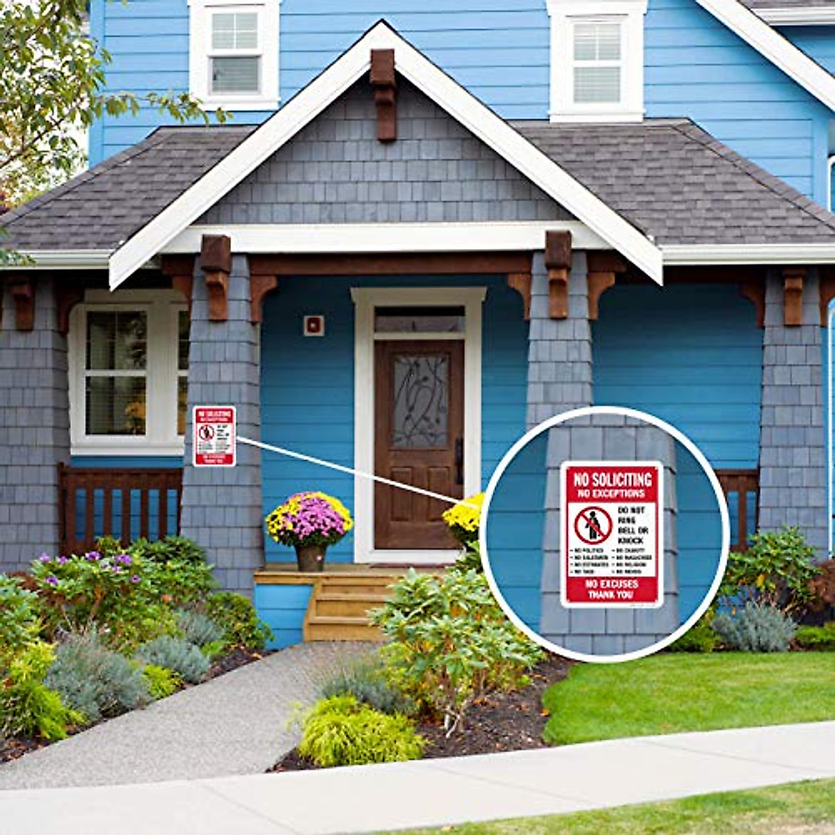 No Soliciting Sign, Funny Decor for House Door Office Business Yard,Metal Aluminum Rust Free, No Excuses, No Exceptions Do Not Ring Bell No Knock Sign - 7" x 9.8", Pre-Drilled Holes, Weather Resistant