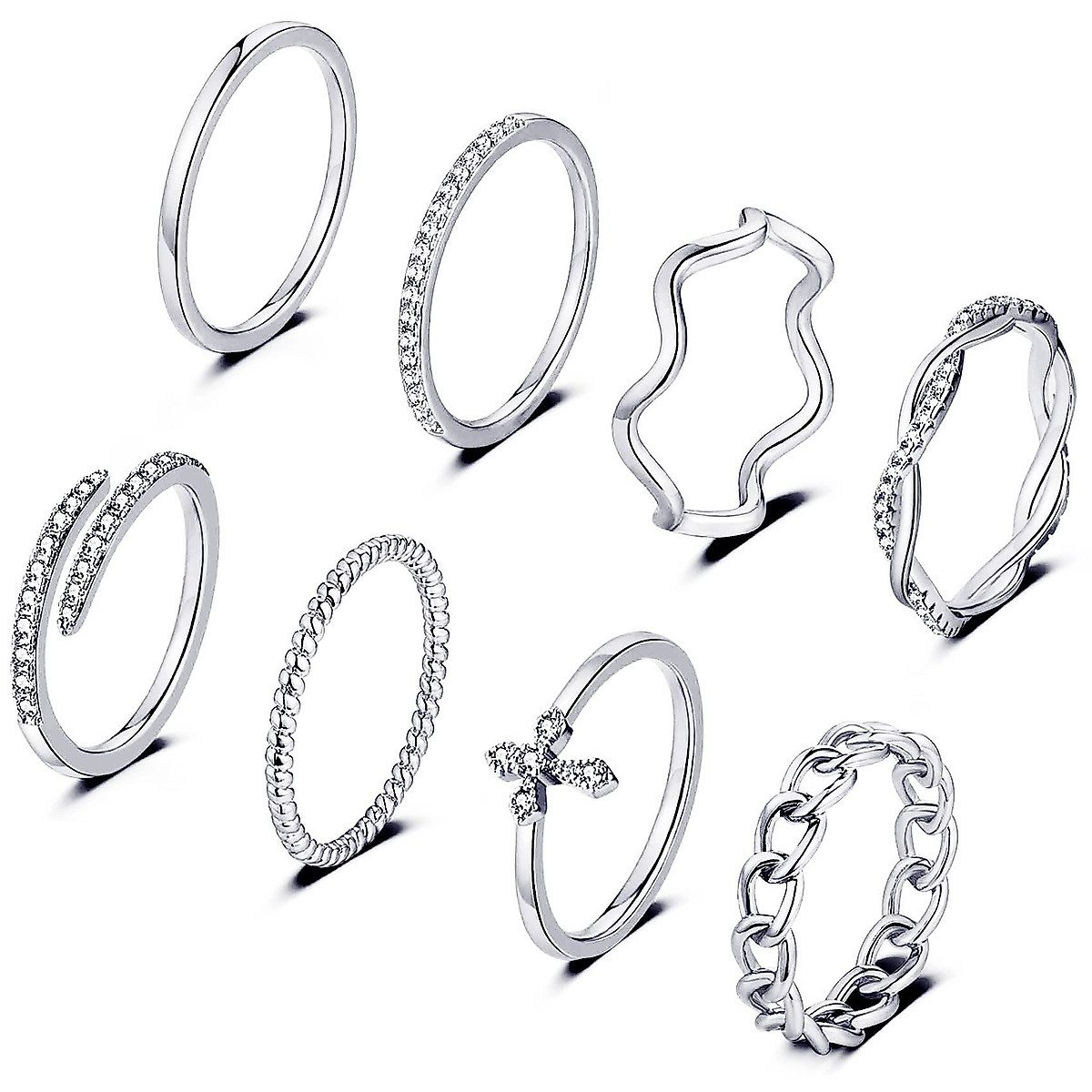 Honsny 14K Gold Plated Stacking Rings Set for Women, Stackable Knuckle Thumb Rings Thin Dainty Silver Rings for Teen Girls Wedding Eternity Band Simple Rose Gold Ring Size 4-11