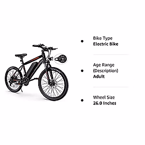 TotGuard Electric Bike, Electric Bike for Adults 26'' Ebike with 350W Motor, 19.8MPH Electric Mountain Bike with Lockable Suspension Fork, Removable 36V/10.4Ah Battery, Professional 21 Speed Gear