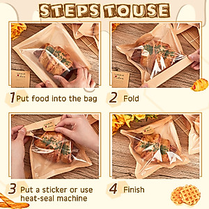 Outus 400 Pcs Heat Sealable Bakery Bags with Window Grease Resistant Kraft Cookie Bags Pastry Bags with Paper Stickers for Packaging Donut Bread Cookie Goods Sandwich Baked Treat (7.1 x 7.5 Inch)