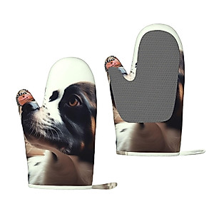Dog and Buterfly Printed Oven Mitts Heat Resistant Oven Gloves Non-Slip Silicone Kitchen Gloves for Cooking Baking BBQ Gloves 1 Pair