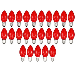 Creative Hobbies® Box of 25 Light Bulbs, Ceramic Opaque Red, Steady Burning, 7 Watt Incandescent, C7 Candelabra Base - Great for Christmas Strings and Decorative Lights