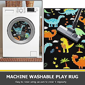 Capslpad Black Dinosaur Kids Play Rugs for Boys Bedroom Cute Cartoon Dinosaur Decor Kids Area Rug Non-Slip Washable Dinosaur Carpet Rugs for Kids Room,Playroom,Boys Bedroom,5'×6.6'
