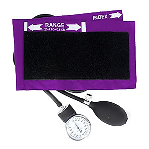 Dixie EMS Aneroid Sphygmomanometer and Dual Head Stethoscope Set with Adult Size Blood Pressure Cuff, Calibration Key and Carrying Case – Purple