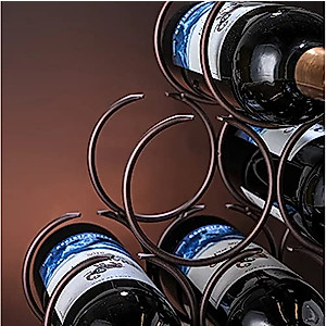 Fadak Countertop Wine Rack, Tabletop 6 Bottles Wood Wine Holder, Sturdy Handle, 3-Tier Rustic Classic Design, Simple Assembly, Wood & Metal (Bronze)