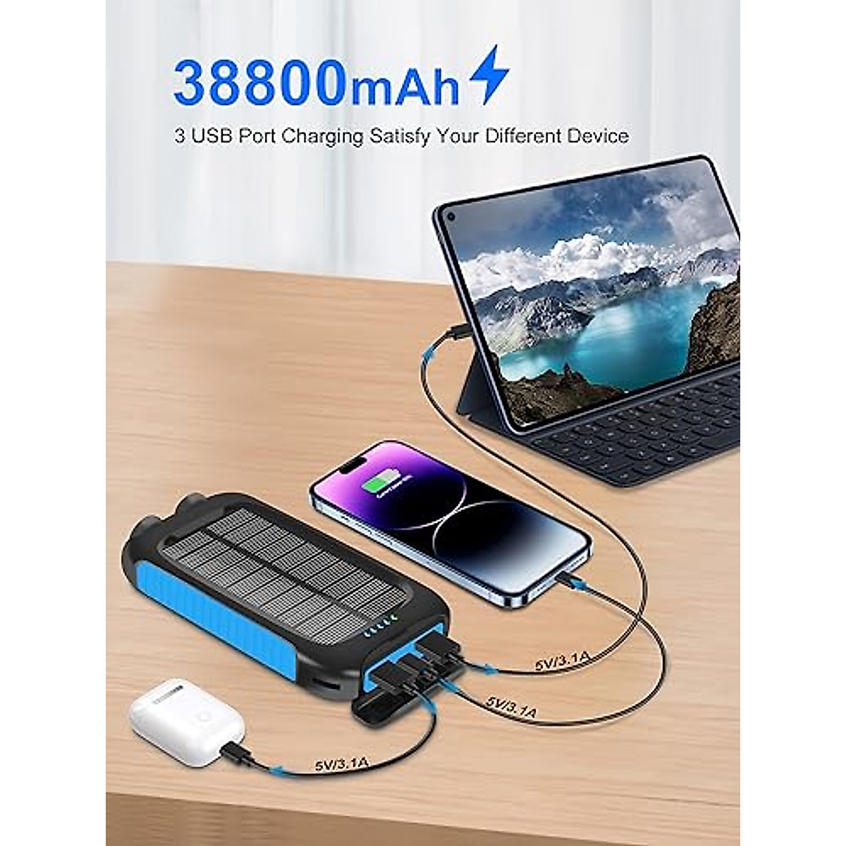 𝟮𝟬𝟮4 𝙐𝙥𝙜𝙧𝙖𝙙𝙚 Solar Power Bank -38800mAh Waterproof Portable Solar Phone Charger with LED Flashlight/Fast Charge USB C External Backup Battery Pack for All Cell Phones & Electronic Devices