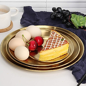 European Style Round Gold Dinner Plate, Cake Tray Western Steak Round Serving Dishes, Home Kitchen Tableware(14cm)