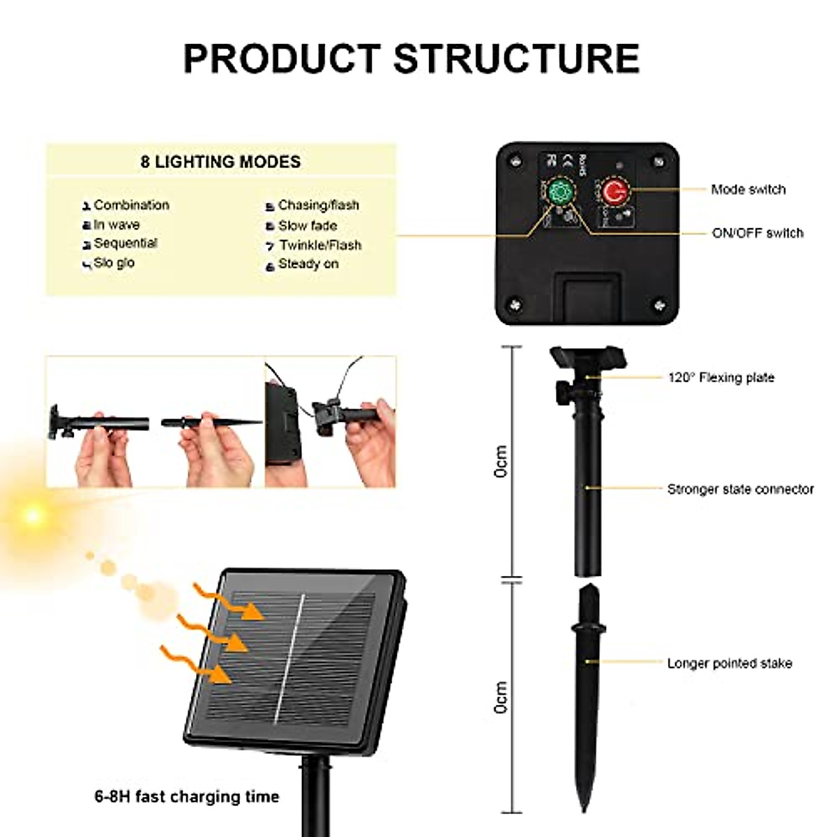 2 Pack Solar Fairy Lights Outdoor, 39.37ft 120 LED 8 Modes Warm White Solar String Lights Waterproof, Copper Wire Lights for DIY Decoration Garden Party Wedding Patio Yard