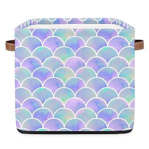 bisibuy 13x13x13 Storage Cube Bins Mermaid Fish Scale Gradient Fabric Storage Cubes 13 inch Collapsible Storage Bins Cubby Storage Baskets for Organizing Shelf Cabinet Bookcase Boxes
