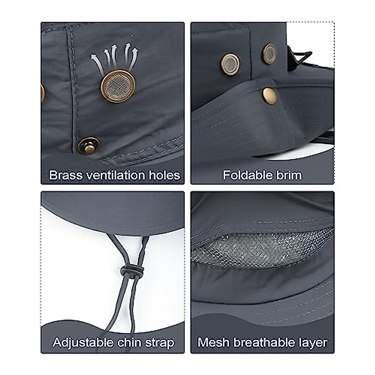 Zylioo 2XL Oversized Summer Boonie Hats,Adjustable Fishing Sun Hat for Big Heads,Large Lightweight Cooling Hat Dark Gray