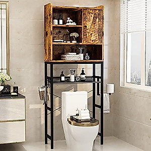 AWQM Over The Toilet Storage Cabinet, Bathroom Cabinet Organizer with Adjustable Shelf, Freestanding Space Saver Toilet Stands with Door, Paper Hook, Multifunctional Bathroom Toilet Rack, Rustic Brown
