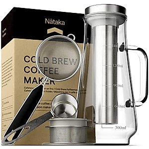 𝗪𝗜𝗡𝗡𝗘𝗥 𝟮𝟬𝟮𝟯* Cold Brew Coffee Maker - Iced Coffee Maker, Cold Brew Pitcher, Cold Brew Maker, Ice Coffee Maker w/ Coffee Scoop & Tea Filter, Thick Glass, Airtight, Leak Proof & BPA Free, 1.4L