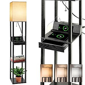 Dott Arts 【Upgraded】 Floor Lamp with Shelves,Shelf Floor Lamps for Living Room with Wireless Charger