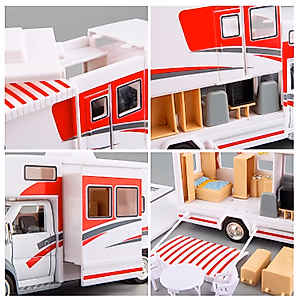 BDTCTK 1:28 Scale DIY Luxury Motorhome DIE-CAST Car Model, Zinc Alloy Die-Cast Pull Back Vehicles Kid Toys for Boy Girl Gift (Red)