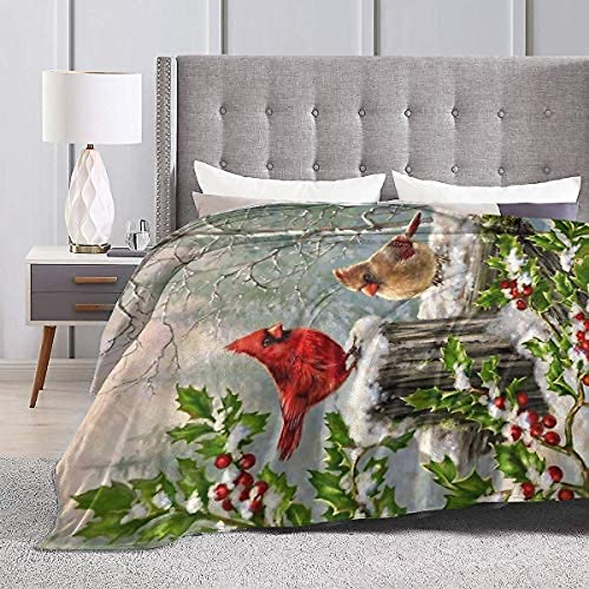 Blanket Red Christmas Birds Throw Blanket Ultra Soft Velvet Blanket Lightweight Bed Blanket Quilt Durable Home Decor Fleece Blanket Sofa Blanket Luxurious Carpet for Men Women Kids
