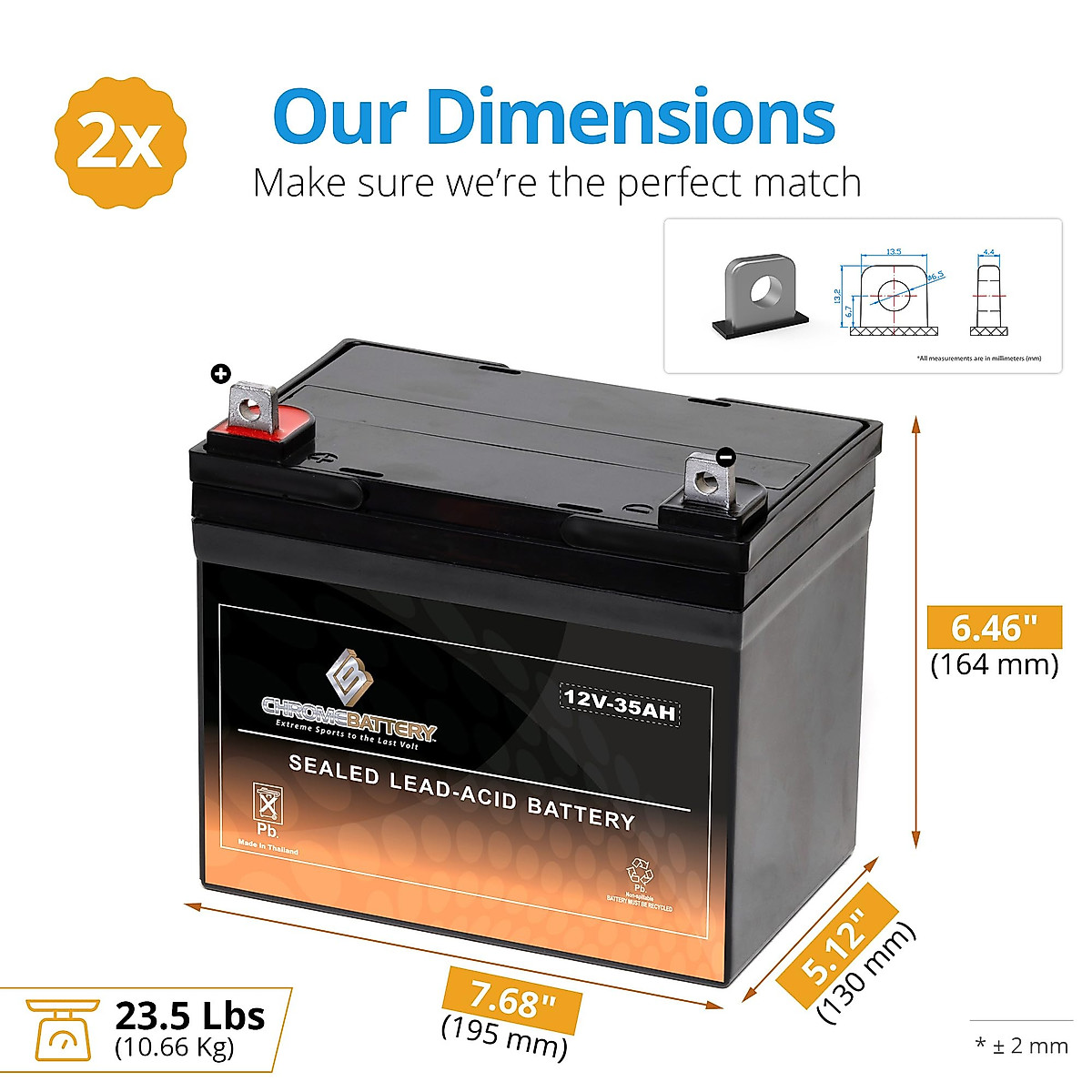 Chrome Battery 12V 35AH Pride Mobility BATLIQ1017 AGM U1 Replacement Batteries - Rechargeable - 2 Pack Bundle