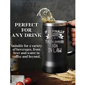 Onebttl Son in Law Gifts from Mom Dad, Parent, Father, Mother for Engagement, Wedding, Marriage, Stainless Steel Beer Stein Tumbler, 24oz Beer Mug with Lid