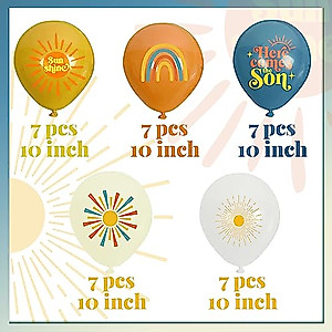 Here Comes The Son Baby Shower Decorations,35pcs Boho First Trip Around The Sun Balloon,Sunshine Party Retro Latex Balloons for You are My Sunshine Baby Shower Decoration Supplies