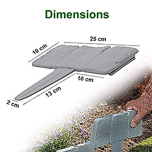Garden Edging Border Gardening Lawn Fence Plastic Cobblestone Effect Lawn Trimming 20 Packs of Foldable Stitching (Grey)