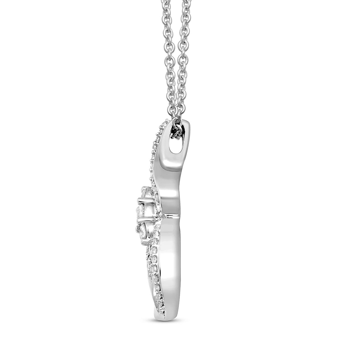 Jewelili Sterling Silver 1/4 Cttw Natural White Round Diamond Pendant Necklace, 18" Rolo Chain