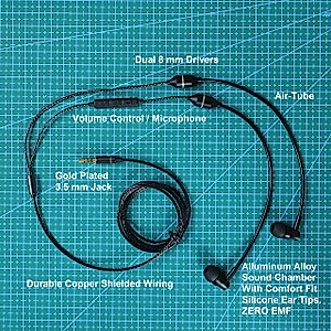 RadiArmor Anti-Radiation Air Tube Headphones with Microphone – Reduce RF to Negligible Levels (Black)