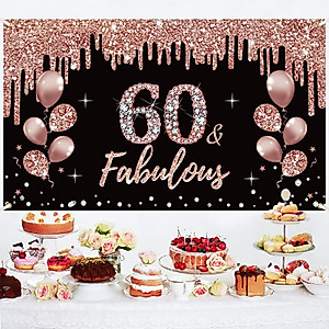 60th Birthday Decorations 60 & Fabulous Birthday Banner for Women, Rose Gold 60 Birthday Theme Sign Party Supplies, Sixty Year Old Bday Background Photo Booth for Indoor Outdoor